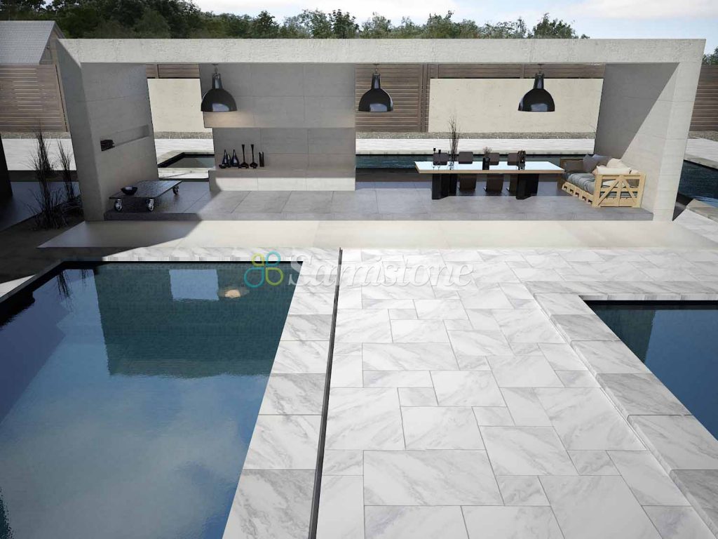 Samistone rain clouds grey marble sandblasted pool coping